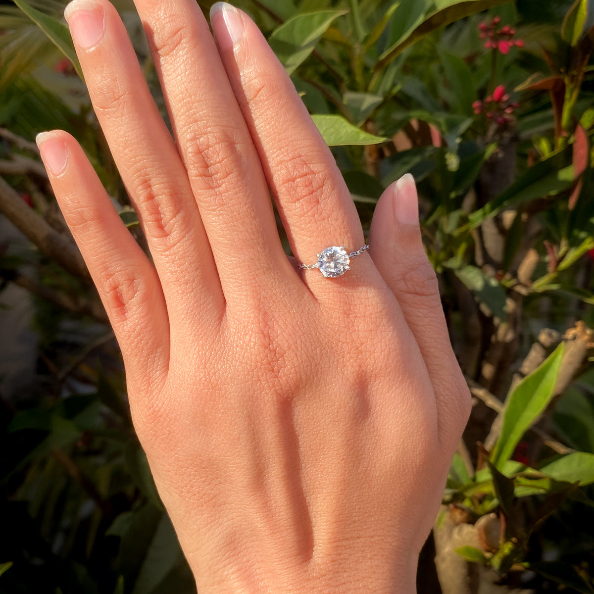 Sterling Classic Solitaire Chain Ring – Mizoya